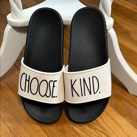 Rae Dunn | Shoes | Rae Dunn Nwot Choose Kind Black Off White Slides ...